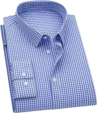 Generic Chemise &agrave; carreaux &agrave; manches longues pour homme, coupe ajust&eacute;e, d&eacute;contract&eacute;e, chemise unie &agrave; revers doux &agrave; rayures, Tz7710, XXL