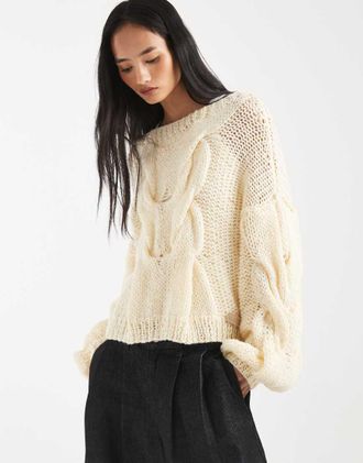 Kiwi & Co Daydream - Lockerer, handgestrickter Feinstrick-Pullover in Cremewei&szlig; mit Wollanteil und Mohair-Haptik