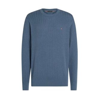 Tommy Hilfiger Homme, Pulls, Bleu, Taille: M Pull Bleu Tricot Col Rond Brodé