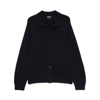 Tom Ford Homme, Pulls, Bleu, Taille: M Cardigan &agrave; col ch&acirc;le en maille c&ocirc;tel&eacute;e