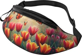 Generic Multifunktionale Schultertaschen Blumen-Schmetterlings-Print H&uuml;fttasche Schultertaschen Bauchtasche F&uuml;r Wandern Fahrrad Herren 14X35Cm