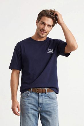 Trendyol MAN Jungen Dunkelblau Slogan Kurz Oversize T-Shirts