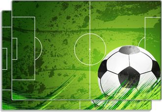 Wallario 2er Set Fr&uuml;hst&uuml;cksbrettchen aus Glas, Glasunterlage, Glasbrettchen Fu&szlig;ball-Feld klassisch gr&uuml;n mit Ball, Gr&ouml;&szlig;e 30 x 20 cm, Sicherheitsglas