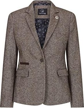 TruClothing Blazer pour Femme en Tweed à Chevrons et Carreaux Laine mélangée Style Chic Tendance Vintage années 20 - Marron Clair 46
