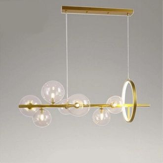 Trade Shop Lustre Suspendu Moderne En Or 7 Sph&egrave;res G9 Bulles De Verre Avec Cercle 71683