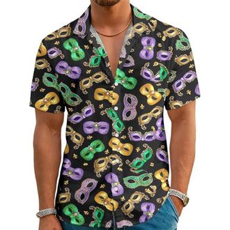 Generic Chemise hawa&iuml;enne Mardi Gras pour homme - Chemise hawa&iuml;enne boutonn&eacute;e &agrave; manches courtes pour carnaval, &eacute;t&eacute;, tendance, vacances, voyage, color&eacute;, XXL