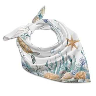 Generic Écharpe carrée en soie légère en forme de tortue et étoile de mer pour cheveux respirant Cadeau pour homme et femme, multicolore, 60x60cm
