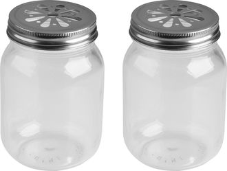 Fackelmann Fackelmann Trinkgläser mit Deckel TROPICAL, Gläser mit Schraubverschluss für draußen, Deckel mit Blumenmuster (Farbe: Transparent/Silber), Menge: 2 St