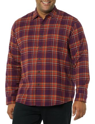 Amazon Essentials Herren Langarmhemd aus Flanell (in Übergröße erhältlich), Pflaume Karomuster, XXL
