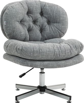 HOMCOM Bürostuhl ohne Armlehnen, Schreibtischstuhl mit breiter Sitzfläche, Ergonomisch höhenverstellbarer Drehstuhl mit Leinenoptik, Schneidersitz-Stuhl für 