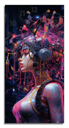 Wallario Design-Wanduhr, Acrylglasuhr Größe 30 x 60 cm, Schwarze Zeiger, Motiv Verkabelte Realität