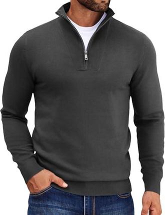 Coofandy Pull Homme Col Montant 1/4 Zip Pullover Tricoté Hiver Professionnel Haut Polyvalent Gris foncé XXL