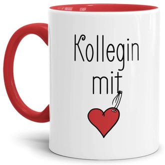 Tassendruck Spruch-Tasse f&uuml;r Mitarbeiter und Kollegen - Kollegin mit Herz - Innen & Henkel Rot - Mug/Cup/Becher/Lustig/Geschenk-Idee/Beste Qualit&auml;t