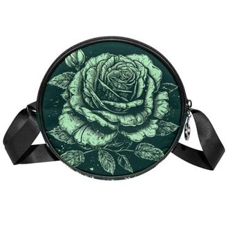 Generic Sac &agrave; bandouli&egrave;re Circle pour femme, petit sac &agrave; bandouli&egrave;re vert et noir, avec fermeture &eacute;clair, bretelles r&eacute;glables, sac &agrave; main rond d&eacute;contract&eacute; pou