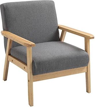 HOMCOM Loungesessel mit Armlehnen, Esszimmerstuhl, Relaxsessel in Leinenoptik, Polstersessel f&uuml;r Wohnzimmer, Schlafzimmer, Massivholzrahmen, 64 x 70 x 72 cm,