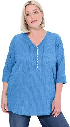 Ulla Popken Tunique &agrave; Bulles pour Femme - Grandes Tailles - Col en coeur - Passepoil - Manches 3/4, Bleu Cobalt, 58-60 Grande Taille