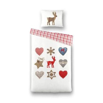 Byrklund Baumwolle Wende-Bettw&auml;sche Motiv Lillehammer Stadt, 135x200 cm + 80x80 cm Nature