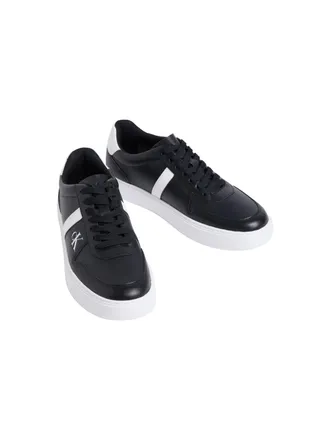 Calvin Klein Plateausneaker CALVIN KLEIN CLASSIC CUPS LACE LTH EMB TONGUE, Herren, Gr. 40, schwarz, wei&szlig;, Leder, kontrastfarbene Details, Schuhe Plateausneaker, Ba