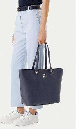 Tommy Hilfiger Handtasche Emblem Shopper AW0AW15178 Dunkelblau