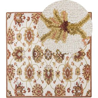 Beliani Teppich Beige / Braun Wolle 200 x 200 cm Kurzflor Orientalisches Muster Rechteckig Wohnzimmer Schlafzimmer Flur