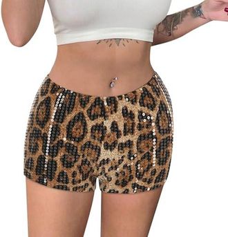 Generic Short à paillettes taille haute pour femme | Short de fête scintillant avec taille élastique | Vêtements de club à paillettes pour les soirées et les 