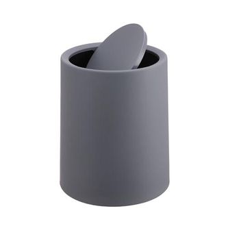 Relaxdays Kosmetikeimer, 6 Liter, Schwingdeckel, Inneneimer, Matter Kunststoff, runder Badezimmer M&uuml;lleimer, dunkelgrau