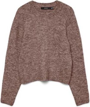 Vero Moda Pull en Tricot VMNOVAH pour Femme, Marron Lentil/d&eacute;tail : m&eacute;lang&eacute;, XL