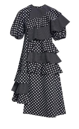 Paskal Black and White Polka Dot Ruffled Dress Size M