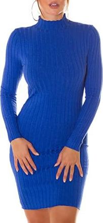 Koucla Mini robe à manches longues en tricot avec structure en maille côtelée, bleu roi, Taille unique