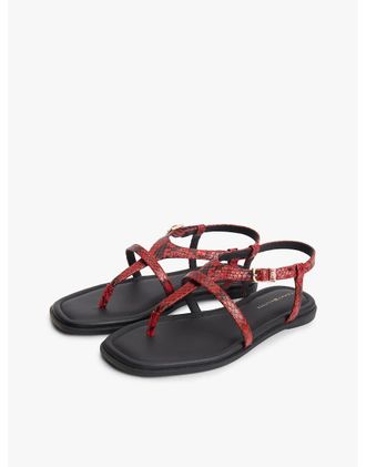 Tommy Hilfiger Sandales &agrave; entredoigt avec bride en cuir et imprim&eacute; serpent - Rouge