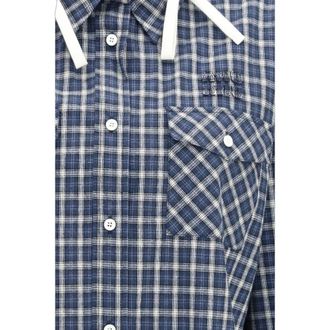Miu Miu Checked Cotton Hooded Shirt - Blue