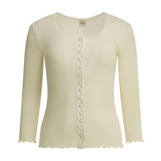 Chlo&eacute; Rippstrick-Strickjacke mit Knopfleiste und Ziersaum - - Knitwear - Damen - Wei&szlig; - M