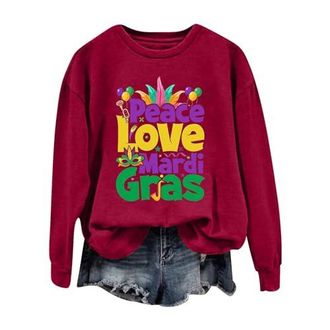 Generic Sweat-shirt pour adolescente et fille avec impression de lettres et col rond, pull douillet pour femme, rouge, XXL
