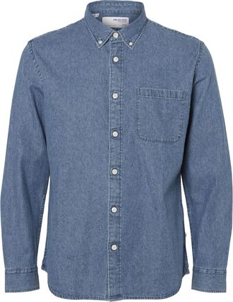 Selected SELETED HOMME Herren SLHREGRICK New Shirt LS NOOS Hemd, Medium Blue Denim, S