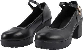 SOLUSTRE Chaussures &agrave; Talons Hauts pour Femmes &agrave; Bout Rond Et Bride Unie, en Cuir Synth&eacute;tique PU, Talons &Eacute;pais Confortables Et R&eacute;sistants, Style D&eacute;contract&eacute; Ch