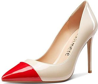 Castamere Escarpins Femme Mode Aiguille Talon 10CM High Heels Beige Rouge Vernis Chaussures EU 41