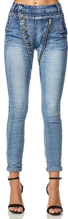 Elara Damen Jeans Boyfriend Baggy Knopfleiste Chunkyrayan EL05D4 Hellblau 52 (6XL)