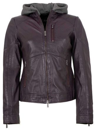 Jilani Lederjacke Francis Jilani - Damen Lederjacke Lammnappa Kapuze dunkellila