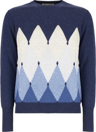 Ballantyne Homme, Pulls, Bleu, Taille: XL Pull en cachemire &agrave; motif losanges