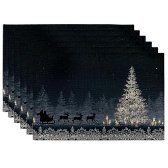 Generic Winter Wonderland Weihnachts-Tischsets, Schwarz und Silber, Feiertagstischmatten zum Essen, rutschfest, waschbar, f&uuml;r drinnen und drau&szlig;en, dekorative 