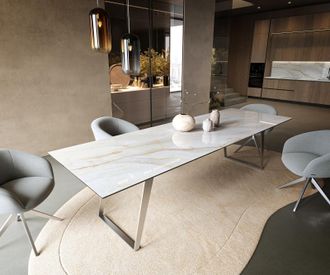 DELIFE Esstisch Edge 300x100 cm Keramik Onyx Pearl Edelstahl Schr&auml;g, Esstische