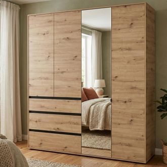 Dmora Guardaroba Grande Rifreddoo, Armadio Camera Da Letto 4 Ripiani, 3 Cassetti, Appendiabiti, 183x211h Cm Marrone Rovere Nodi