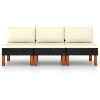 vidaXL Canap&eacute;s centraux 3 pcs R&eacute;sine tress&eacute;e et bois deucalyptus