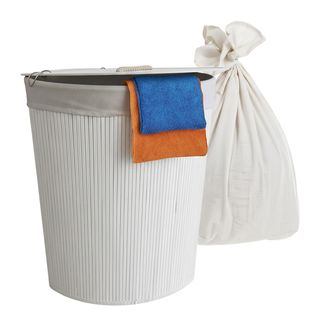 Relaxdays Eckw&auml;schekorb mit Deckel, Bambus, 80 l, Faltbarer W&auml;schesammler, HxBxT: 60 x 36 x 36 cm, W&auml;schekorb Ecke, wei&szlig;