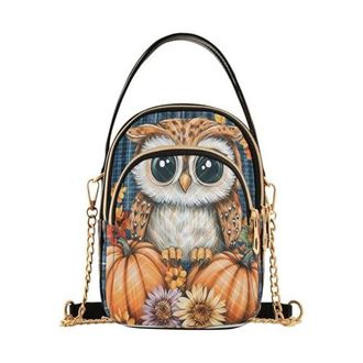 Mnsruu Petit sac &agrave; bandouli&egrave;re en cuir pour femme Motif chouette citrouille tournesol Thanksgiving