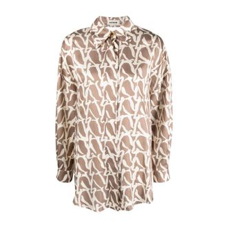 &Aacute;eron Multicolor Seiden Druck Langarmhemd - - Blouses & Shirts - Damen - Braun - L