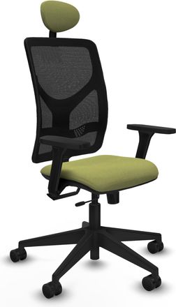 Piqueras y Crespo Schutzstuhl mit 3D-Armen, h&ouml;henverstellbarer Lendenwirbelst&uuml;tze und festem Kopfteil, ausgestattet mit Syncro/Traslack und Schneideschaum, Schwarz/Oliv