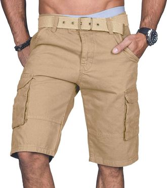 Alessandro Salvarini A.Salvarini Stylische Herren Cargo Short inkl. Gürtel Sommer Bermuda Kurze Hose Army Shorts AS-037 [AS-037-Beige-W30]
