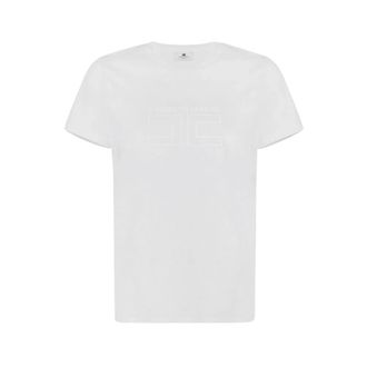 Elisabetta Franchi Femme, Tops, Blanc, Taille: 40 FR T-Shirt en Jersey avec Logo Brod&eacute;