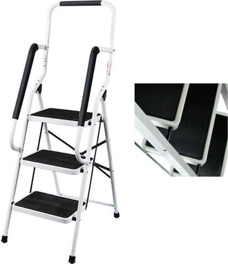 Huini Sicherheits-Stehleiter 3 Stufen Tritthocker mit Handlauf Klappbar Trittleiter Hohe Qualität Stahl rutschfest für Küche Zuhause Büro